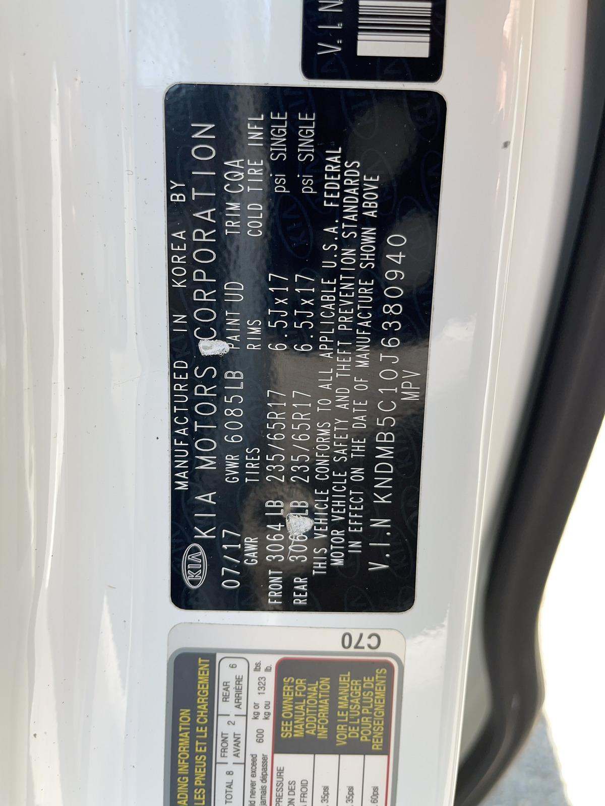 2018 KIA Sedona VIN: KNDMB5C10J6380940 from the USA - PLC Group